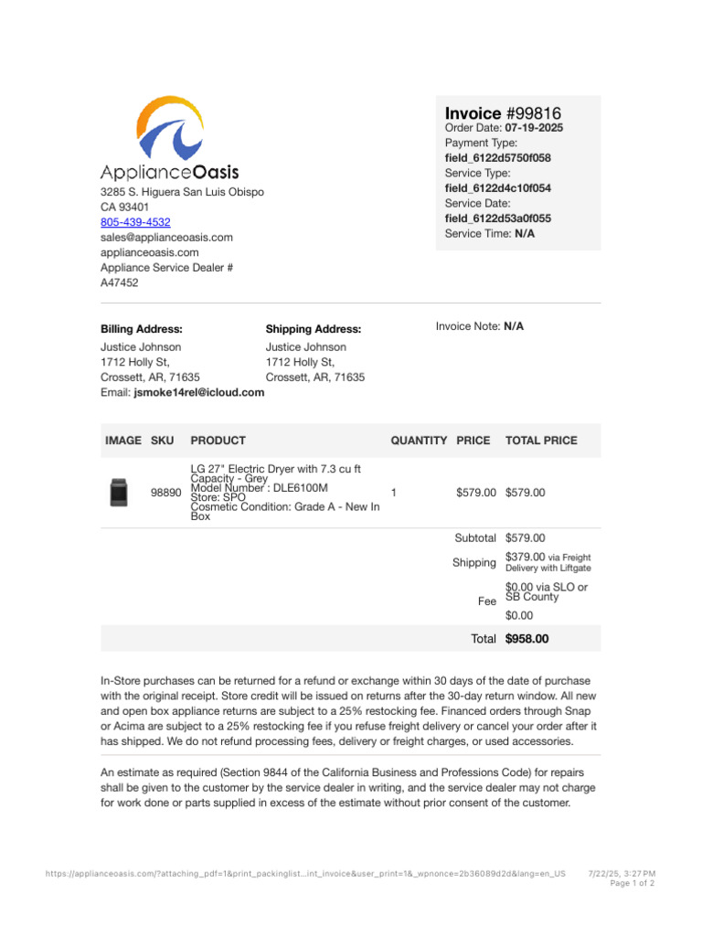 Invoice 99816 | PDF | Fee | Invoice