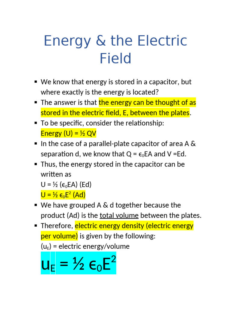 Energy Electric Field | PDF
