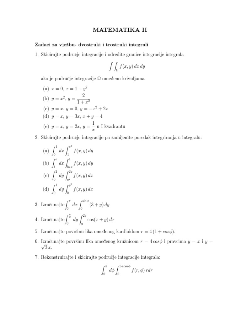 Zadaci Za Vjezbu - Dvostruki I Trostruki Integrali | PDF