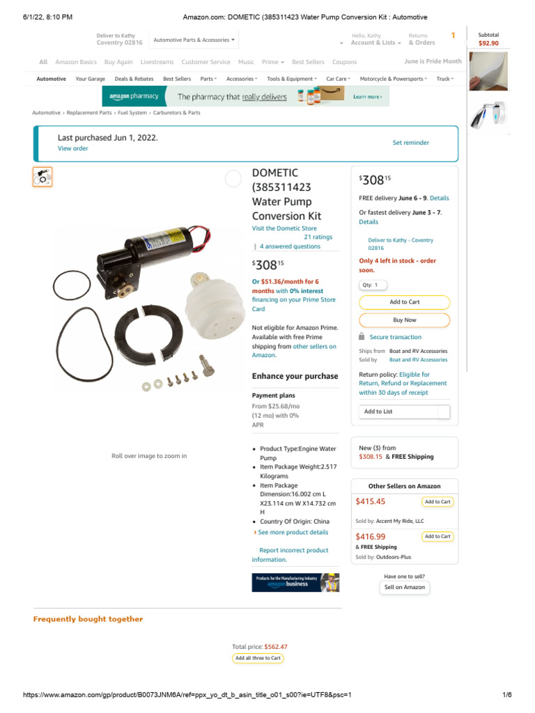 Dometic Water Pump Conversion Kit | PDF