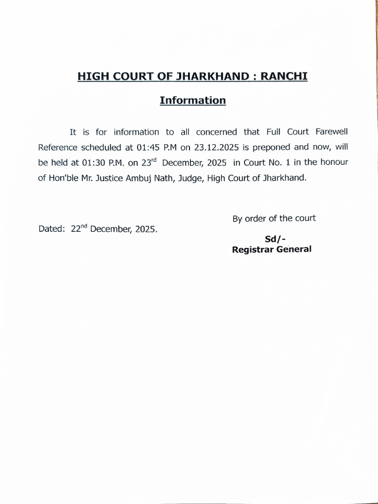 Jharkhand High Court Notice for 23 Dec 2025 | PDF | Judiciaries ...