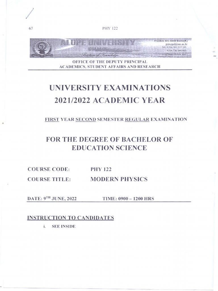 Phy 122 Modern Phy | PDF