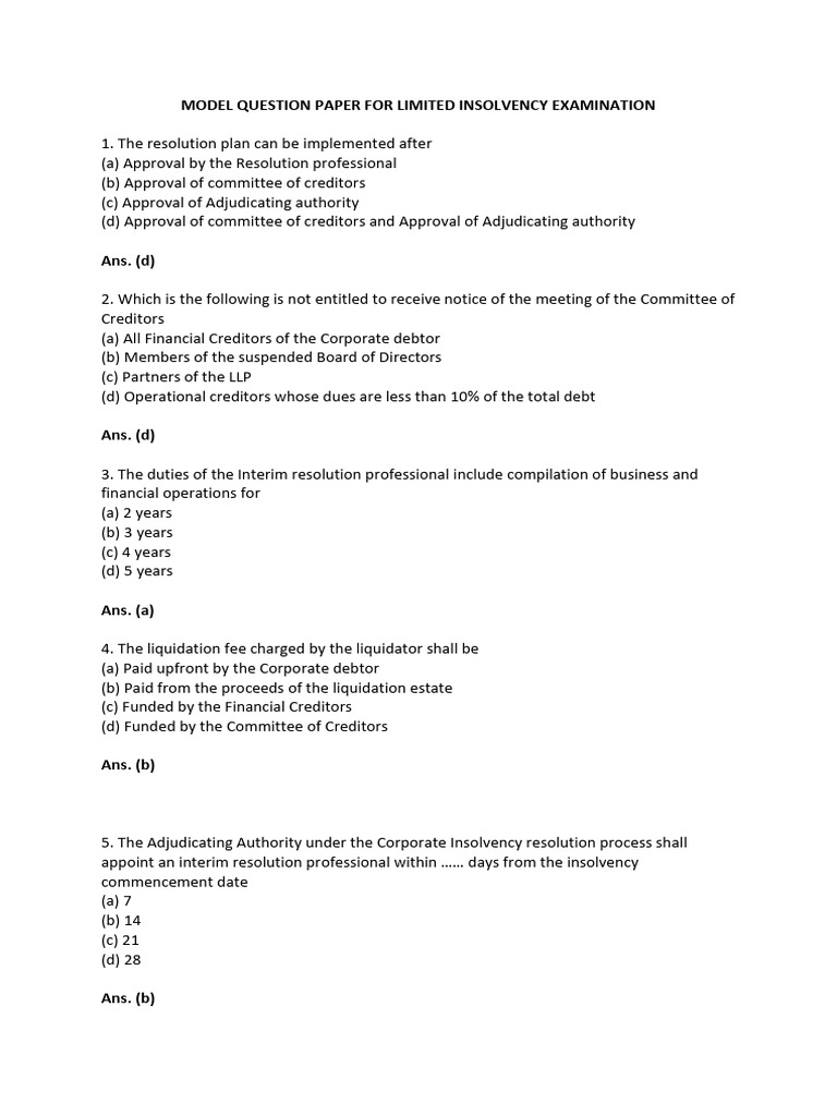 Mock Test 15 | PDF | Bankruptcy | Guarantee