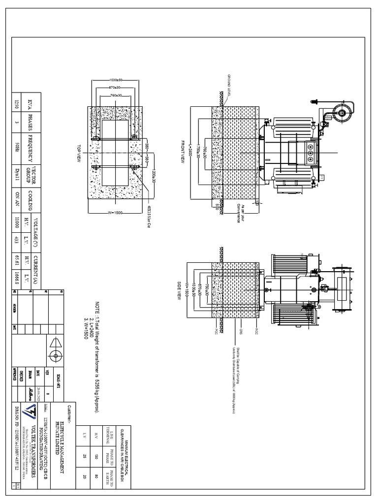1250kva Foundation Drawing | PDF | Power Electronics | Physical Quantities