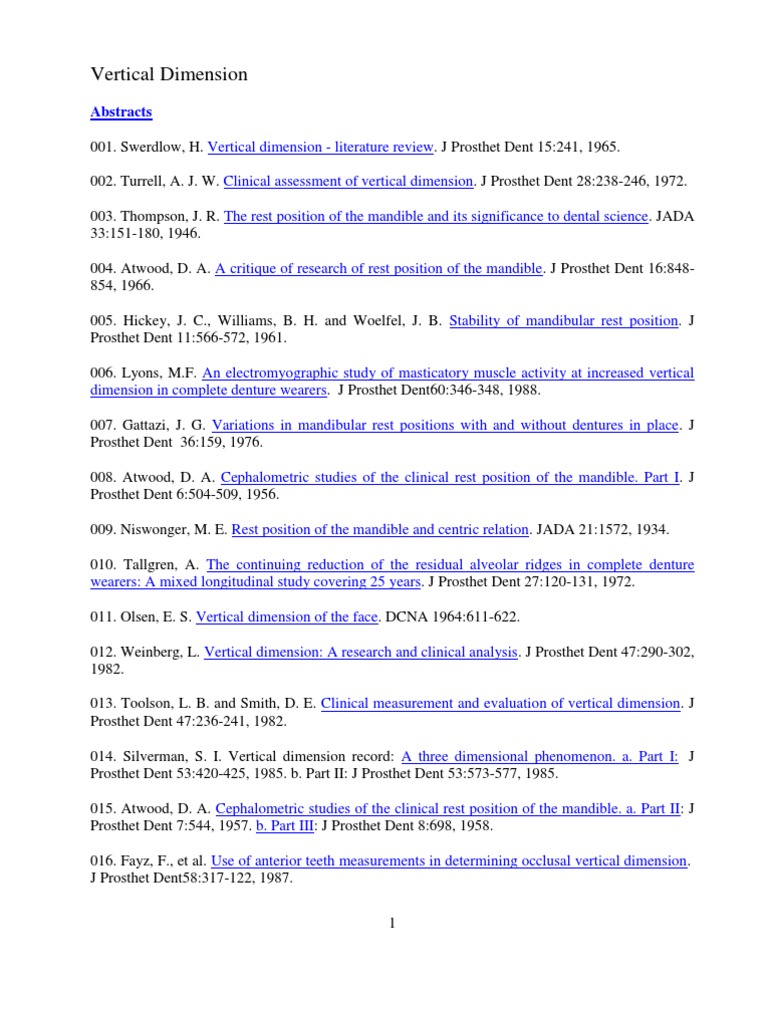 Vertical Dimension-Literature Review | PDF | Dentures | Physiognomy