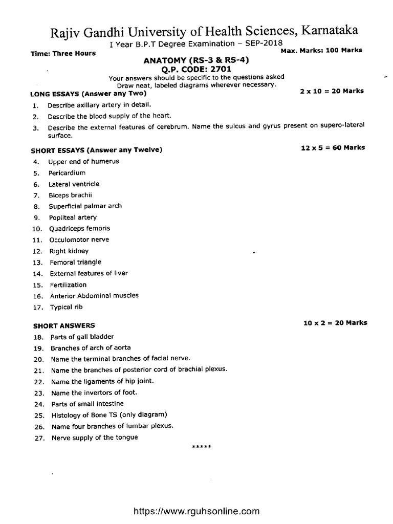 BPT 1 Year Anatomy Rs 3 and Rs 4 2701 Sep 2018 | PDF