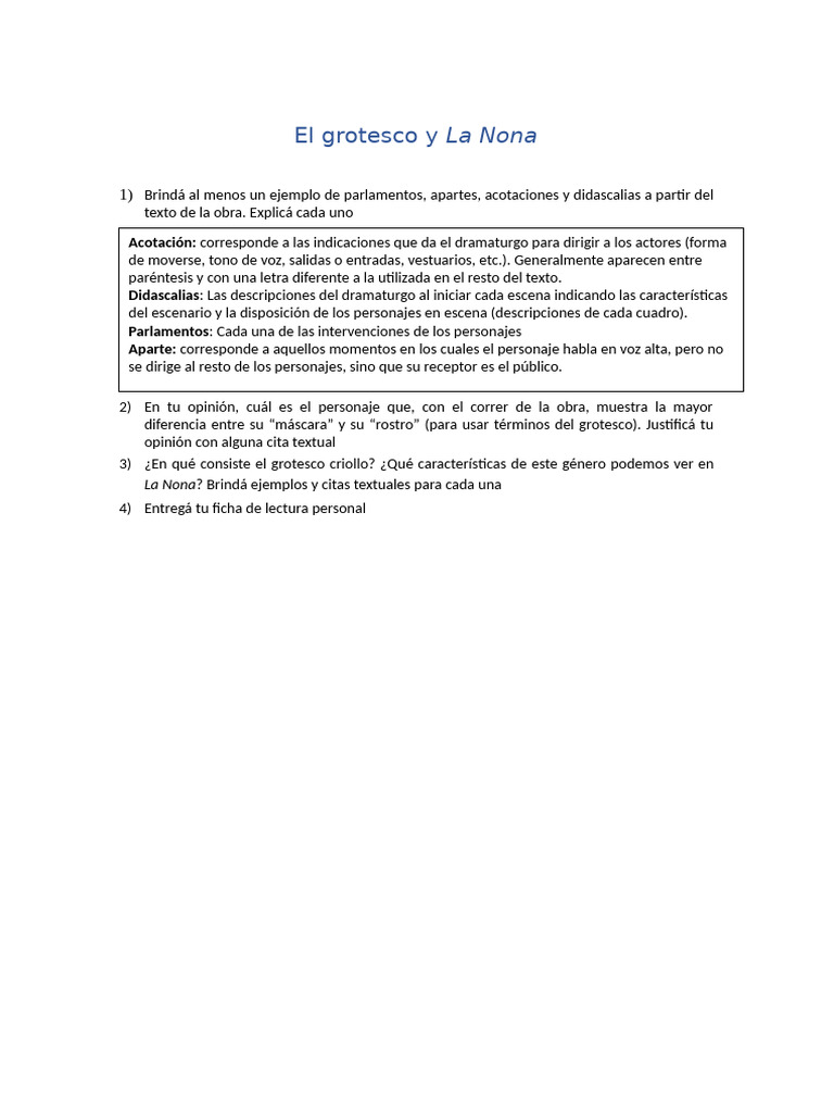 Actividad Grotesco Criollo y La Nona | PDF