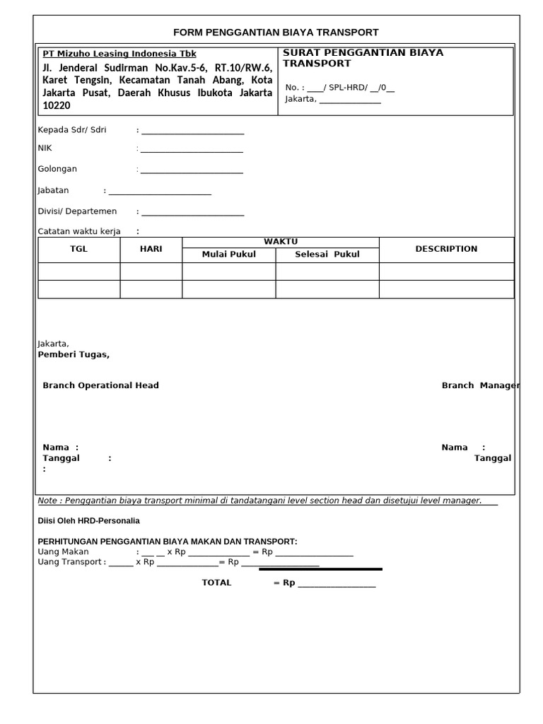 Form Transport EOM 2024 | PDF