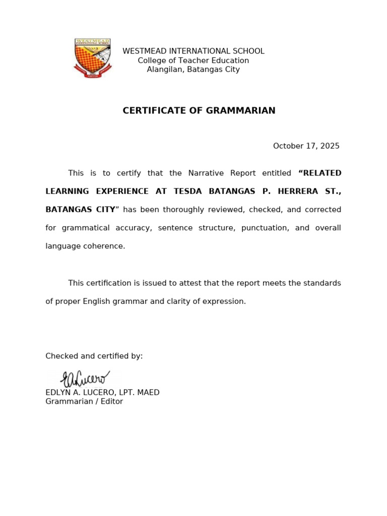 Certication of Grammarian (1) | PDF