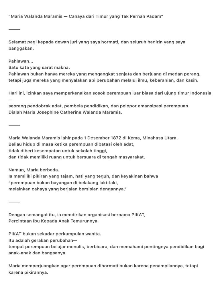 Maria Walanda Maramis: Pahlawan Emansipasi Perempuan | PDF