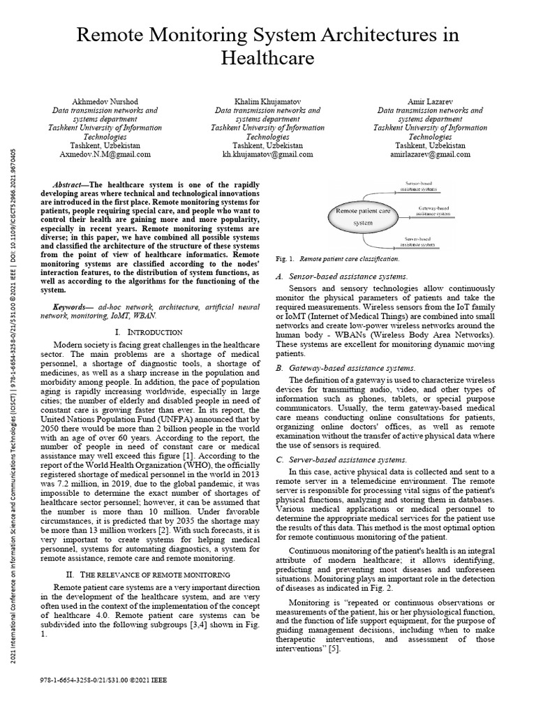 Remote Patient Monitoring Architectures | PDF | Monitoring (Medicine ...