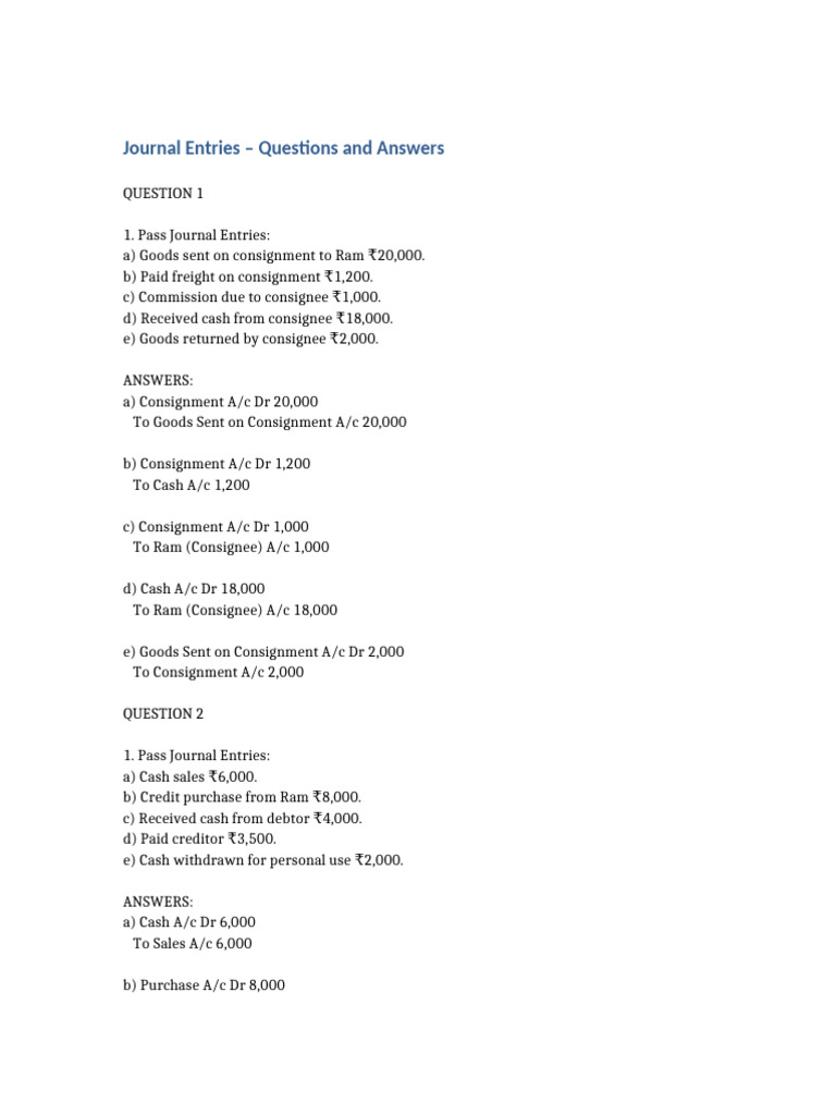Journal Entries: Consignment & Cash Transactions | PDF | Money | Business