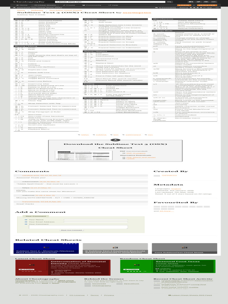 Sublime Text 3 (OSX) Cheat Sheet by Martinprins - Download Free From ...