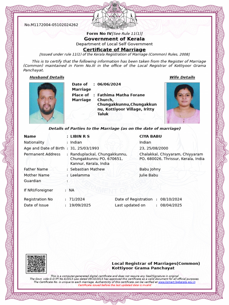 Ciya Babu Marriage Cerificate Libin Ciya Babu Marriage Cerificate Libin | PDF | Document ...