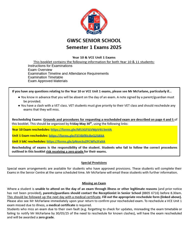 2025 Unit 1 and Year 10 Sem 1 Exam Student Booklet.docx (2) | PDF | Pencil