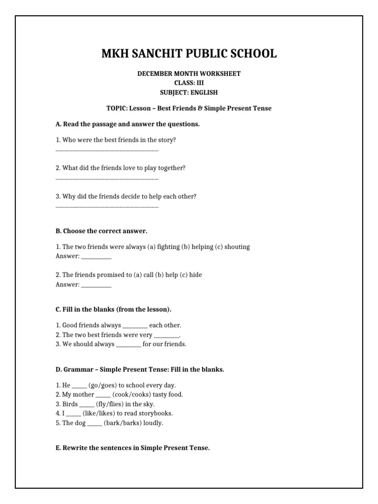 Class III English Worksheet: Best Friends | PDF | Linguistics