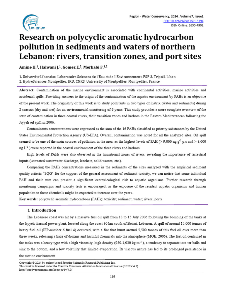 PAH Pollution in Northern Lebanon Waters | PDF | Polycyclic Aromatic ...