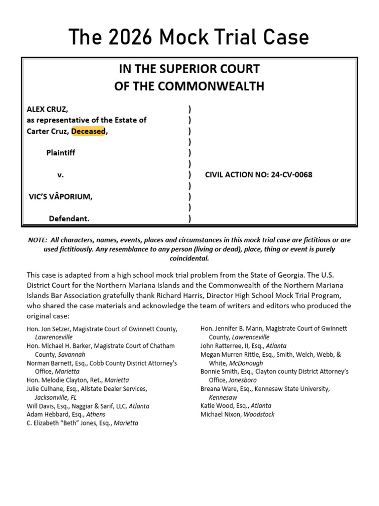 2026 Mock Trial Case: Vaping Lawsuit | PDF | Larynx | Respiratory Tract