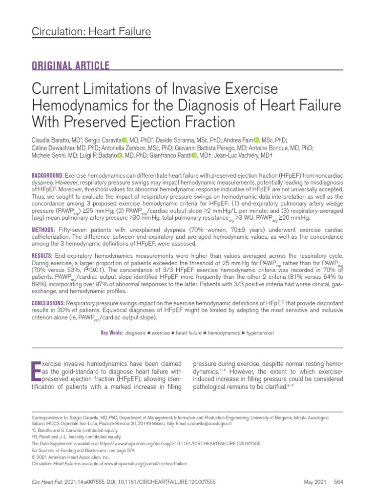 Current Limitations of Invasive Exercise Hemodynamics For The Diagnosis ...
