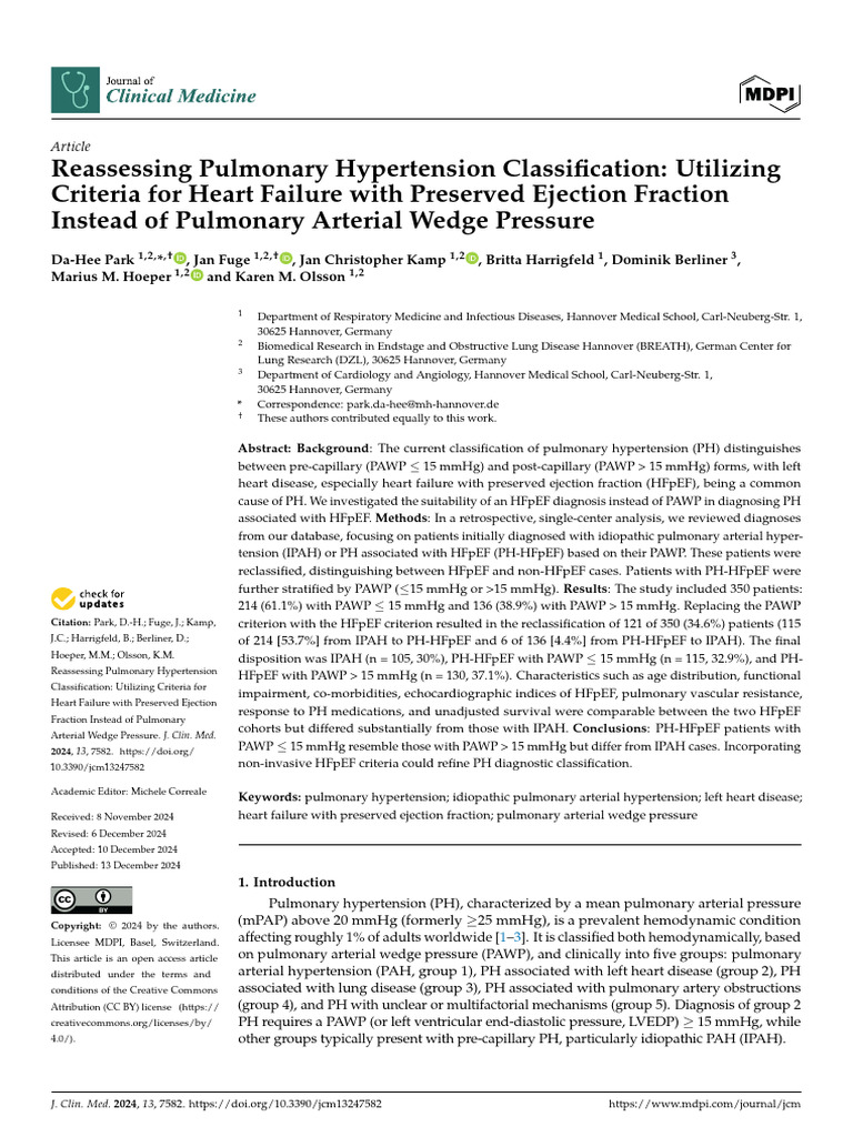 Reassessing Pulmonary Hypertension Classification: Utilizing Criteria ...