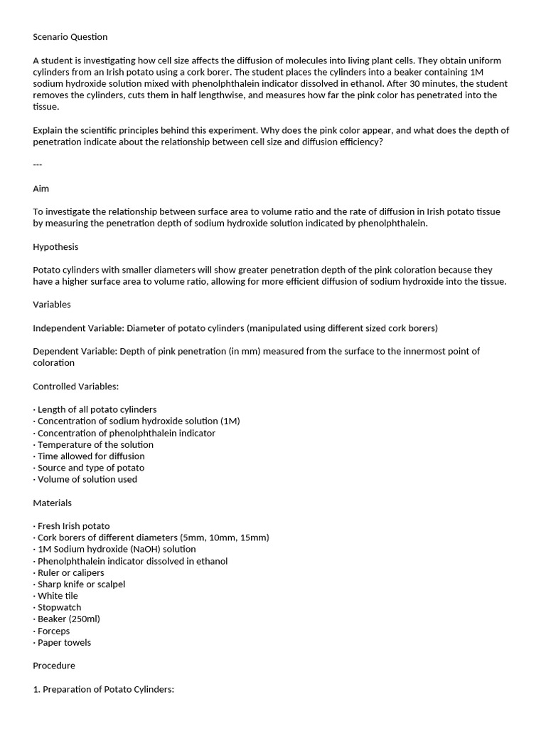 Scenario Question BIOL | PDF | Diffusion | Cell (Biology)