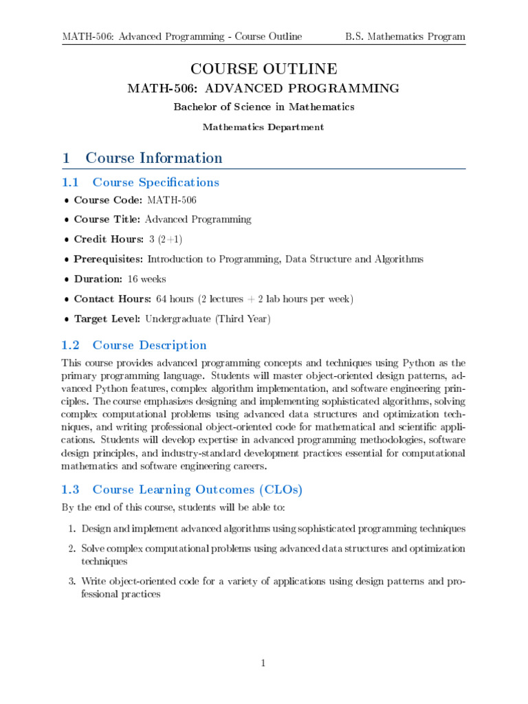 Advanced_Programming_Course_Outline_BS_Mathematics | PDF | Python ...