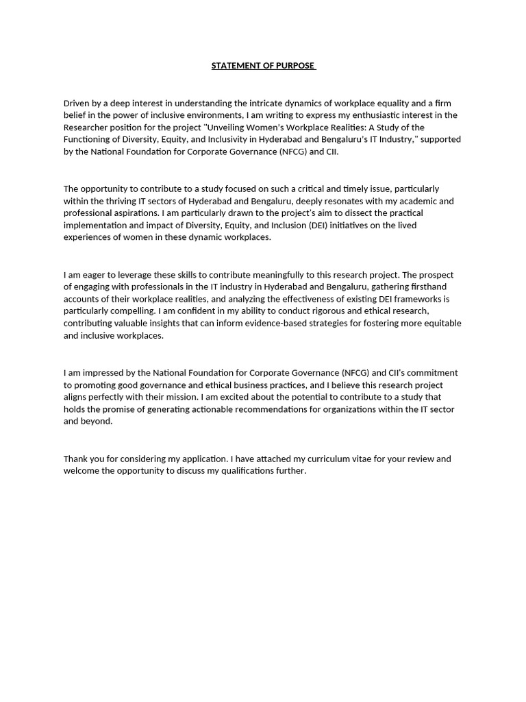 Statement of Purpose | PDF