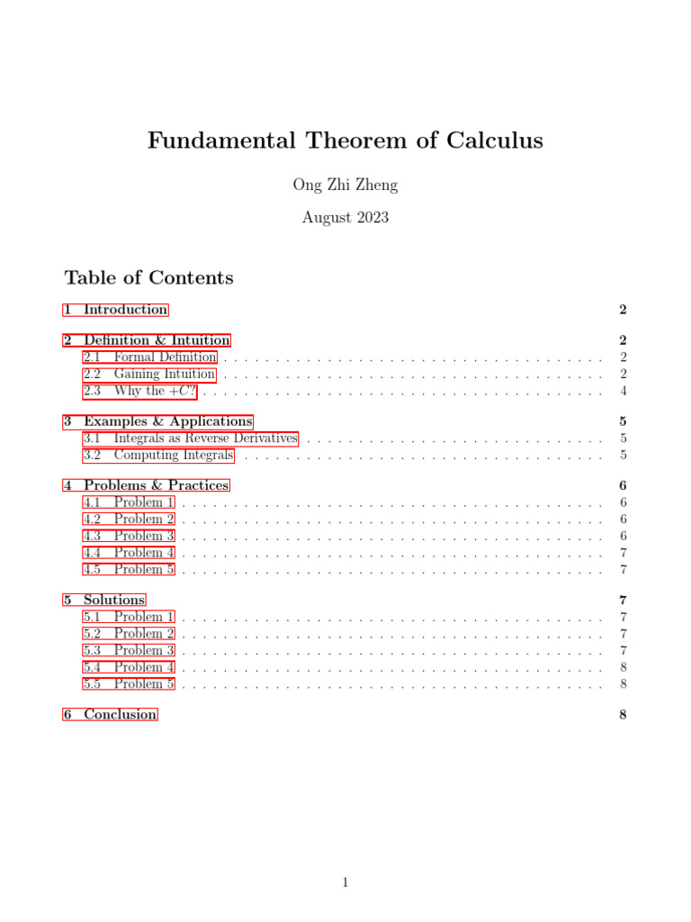 FTOC | PDF | Integral | Calculus