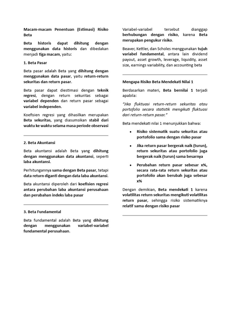 Tiga Jenis Estimasi Risiko Beta | PDF