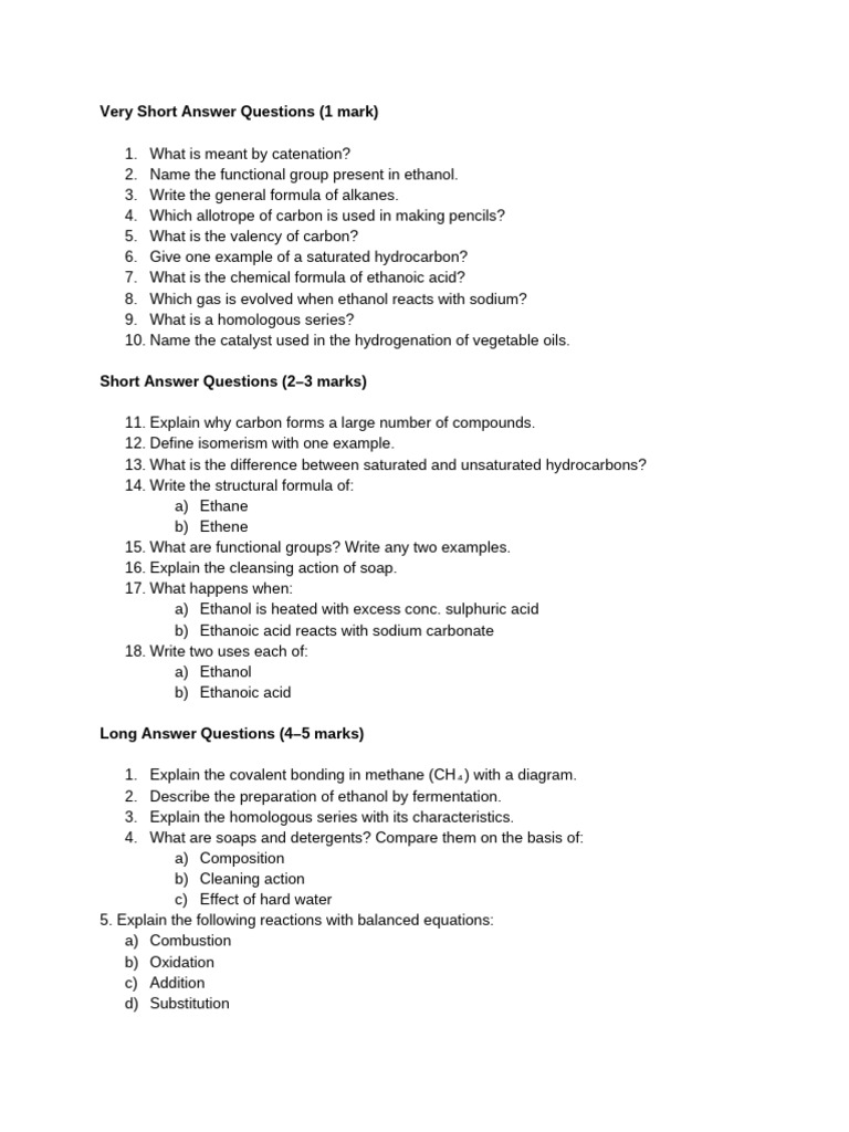 Chemistry Short Answer & Nomenclature Guide | PDF | Carbon | Ethanol