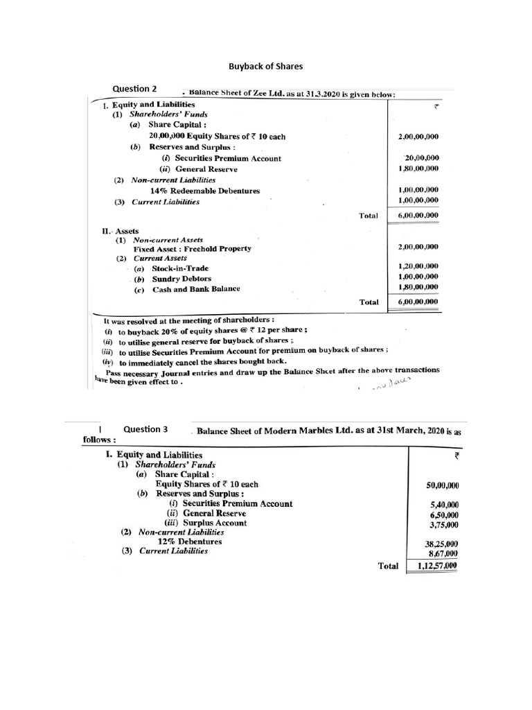 Buyback of Shares-Questions | PDF