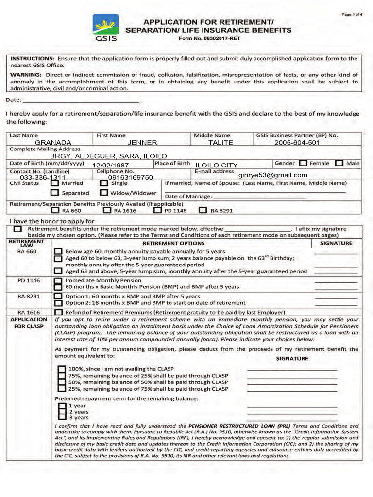 FORMS Retirement Separation Life Insurance 06302017 | PDF | Life ...