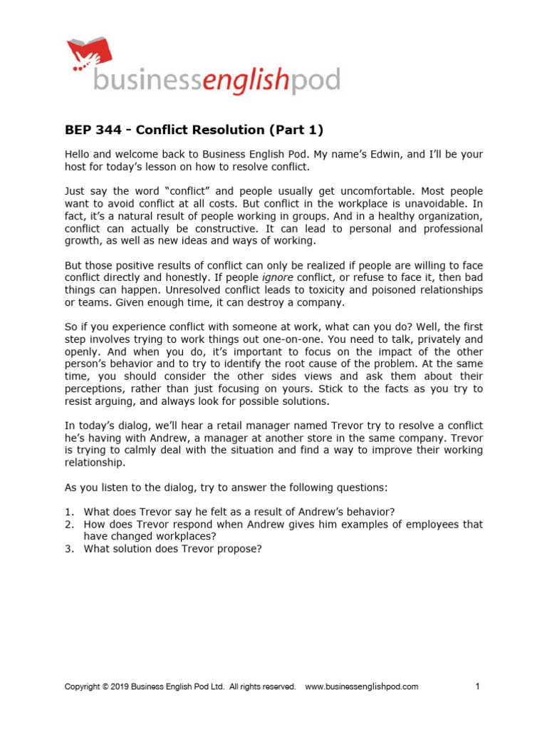 Conflict Resolution Strategies in Business | PDF | Conflict Resolution ...