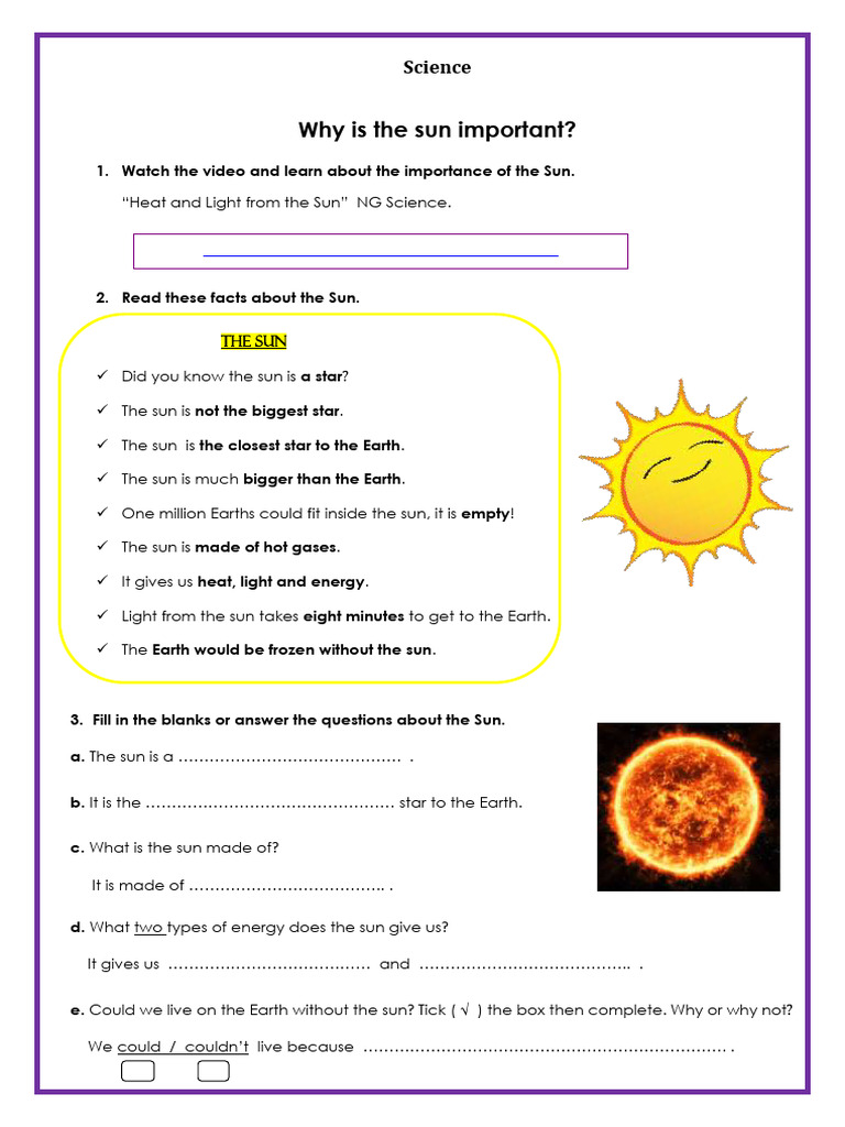 Science HW 1st GR The Importance of The Sun PDF | PDF