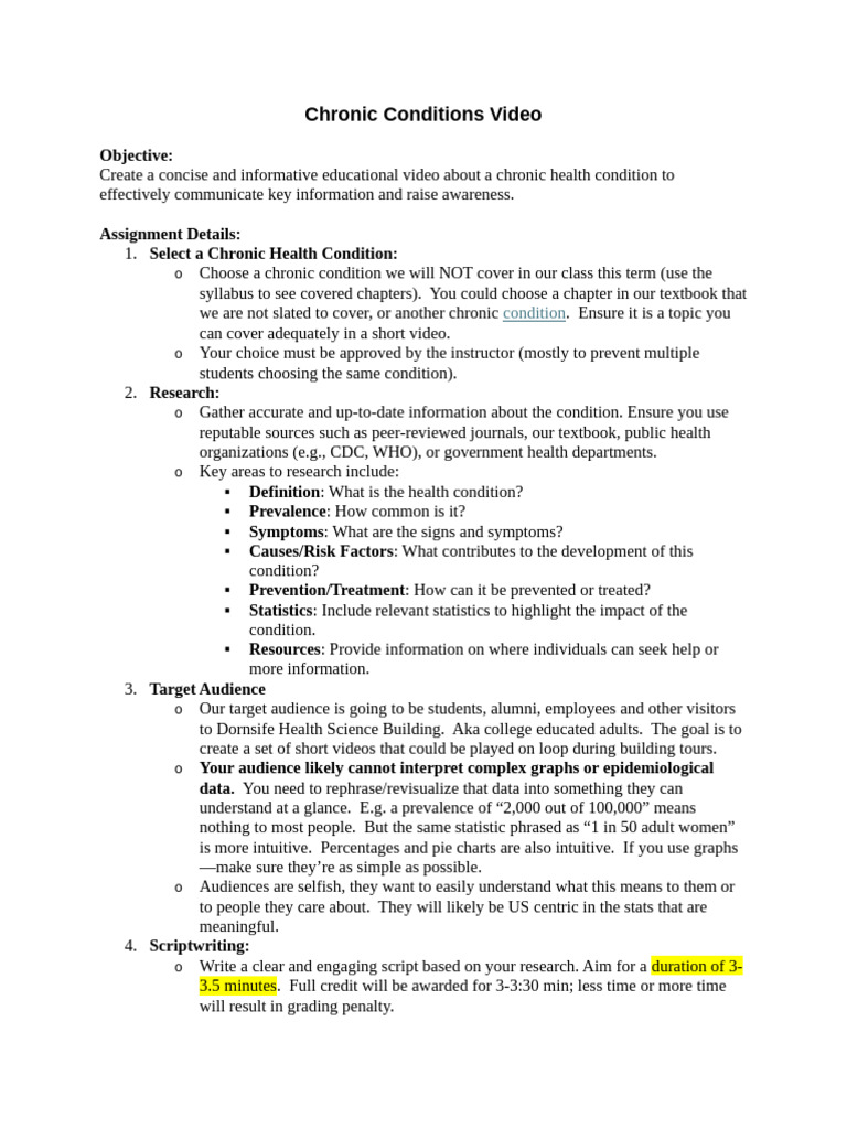 Chronic Conditions Video Instructions | PDF