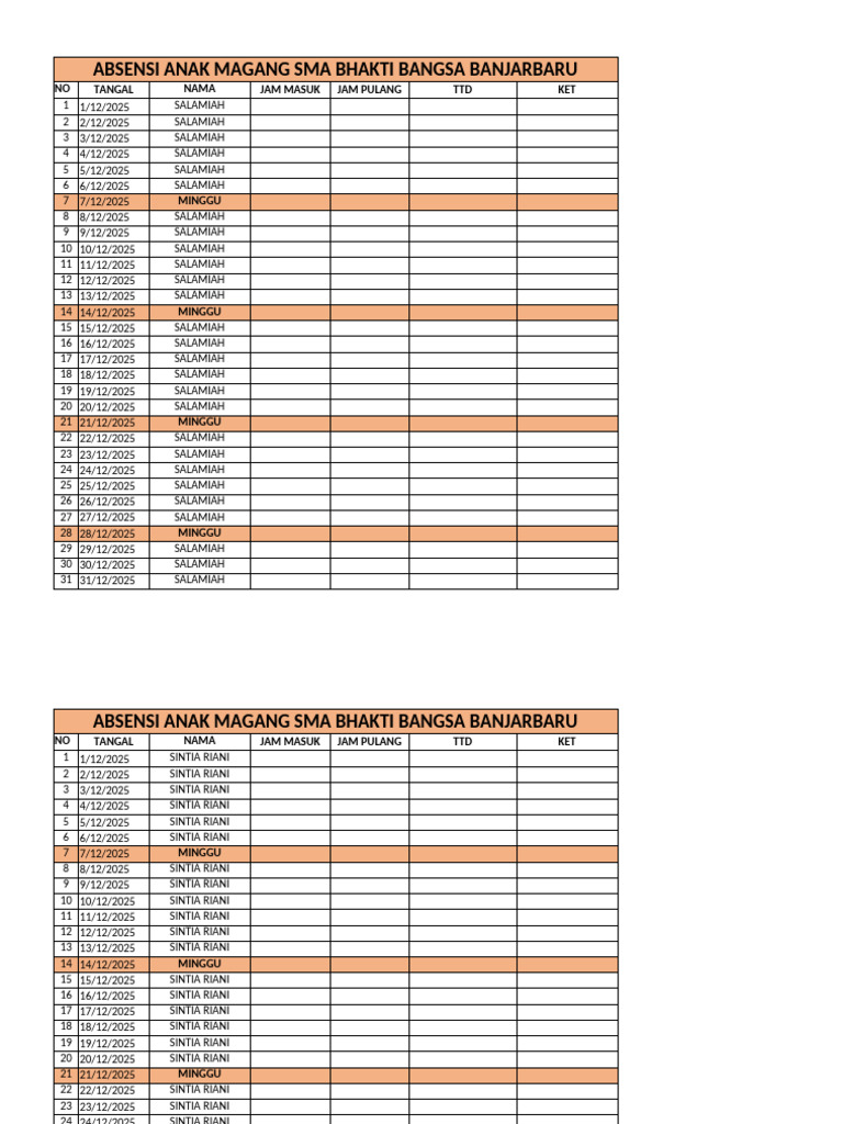 Absensi Anak Magang | PDF