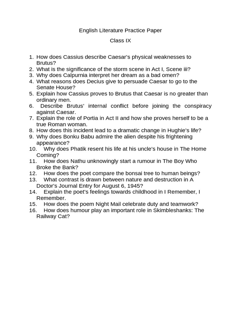English Literature Practice Paper 1 | PDF