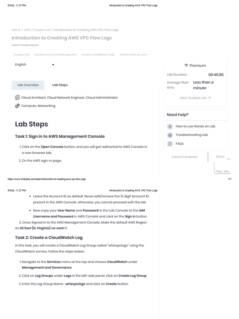 Introduction To Creating AWS VPC Flow Logs Lab Details | PDF | Amazon ...