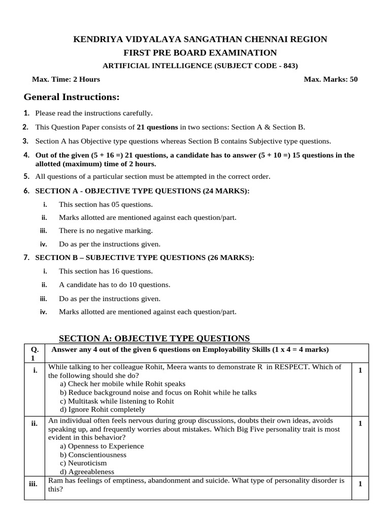 XII AI QP Set 1 PB 1 01.12.2025 | PDF | Applied Mathematics | Cognitive ...