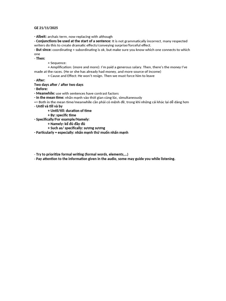 Guide to Formal Writing Conjunctions | PDF