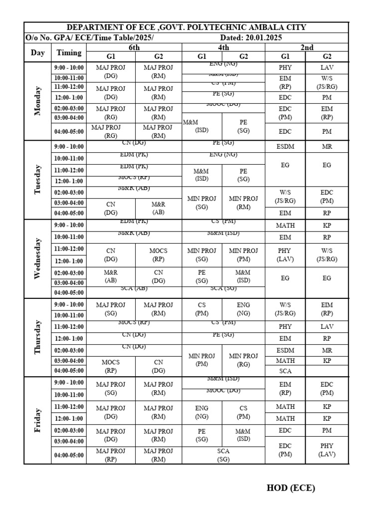 Time Table Jan2025 | PDF