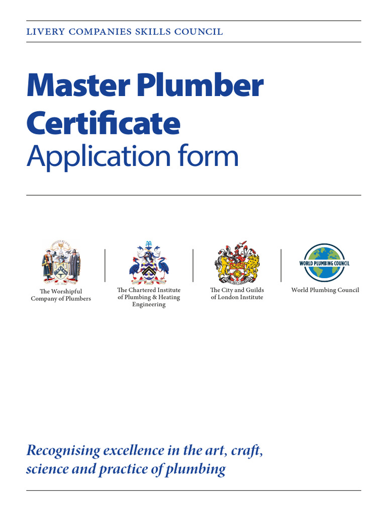 Master Plumber Certificate Application Form | PDF | Apprenticeship | Guild