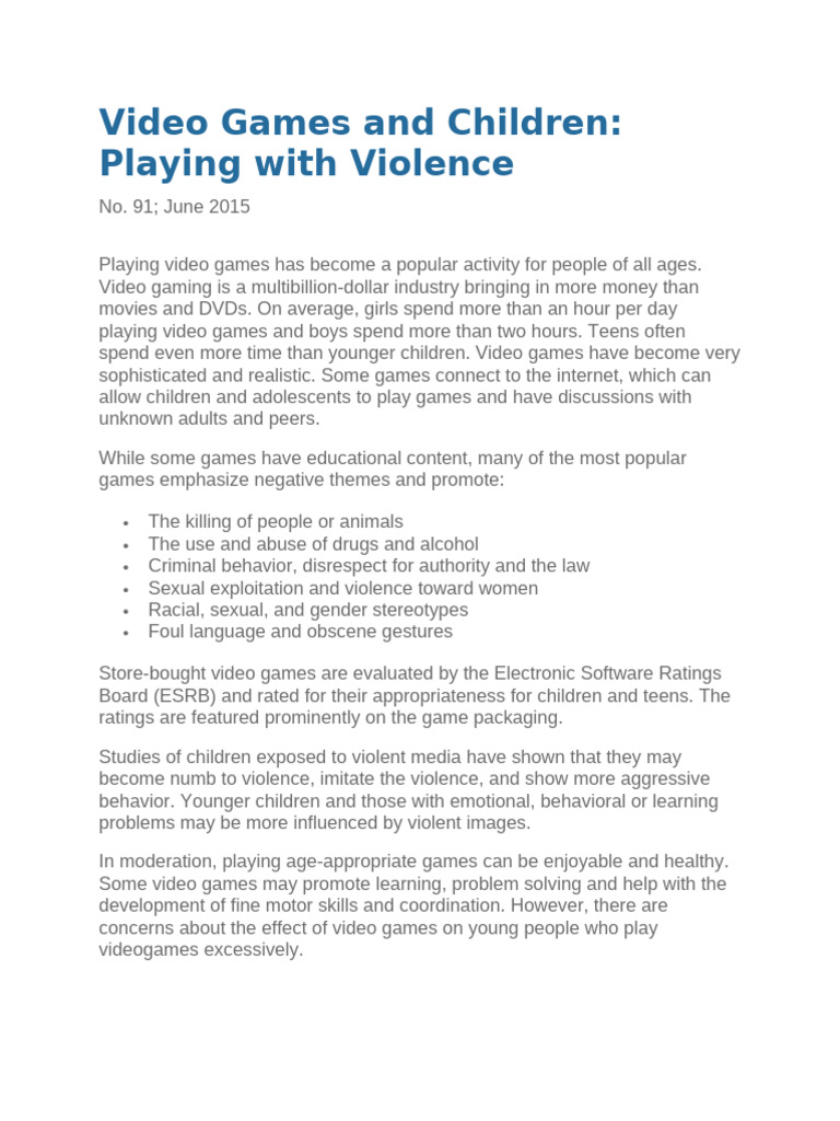 Impact of Violent Video Games on Kids | PDF | Adolescence | Violence