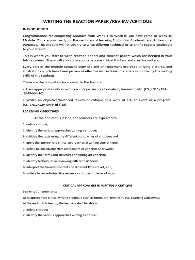 Writing Effective Reaction Papers | PDF | Feminism | Gender Studies