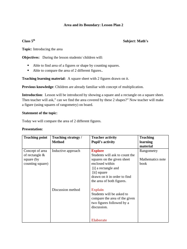 Lesson Plan for D.el.Ed | PDF | Area | Lesson Plan