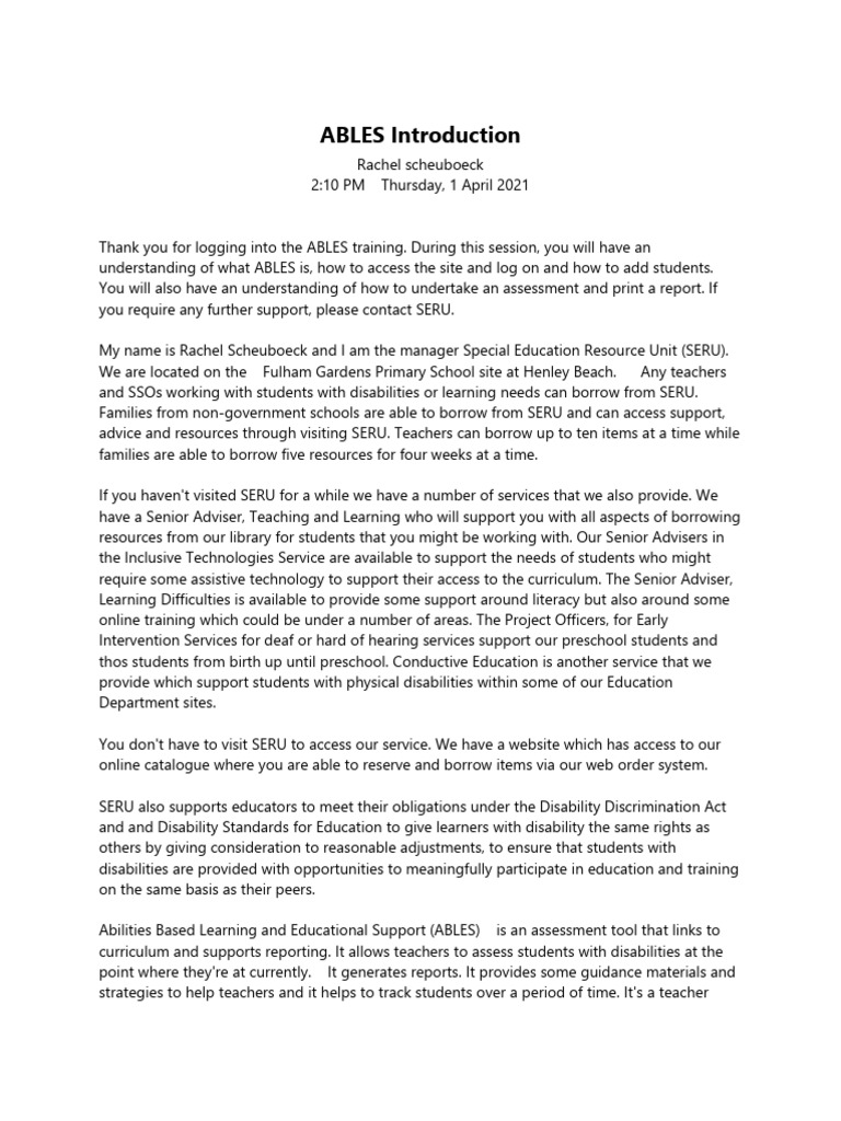 ABLES Introduction | PDF | Curriculum | Teachers