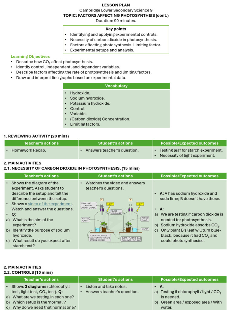 Lesson Plan 5 | PDF | Photosynthesis | Carbon Dioxide
