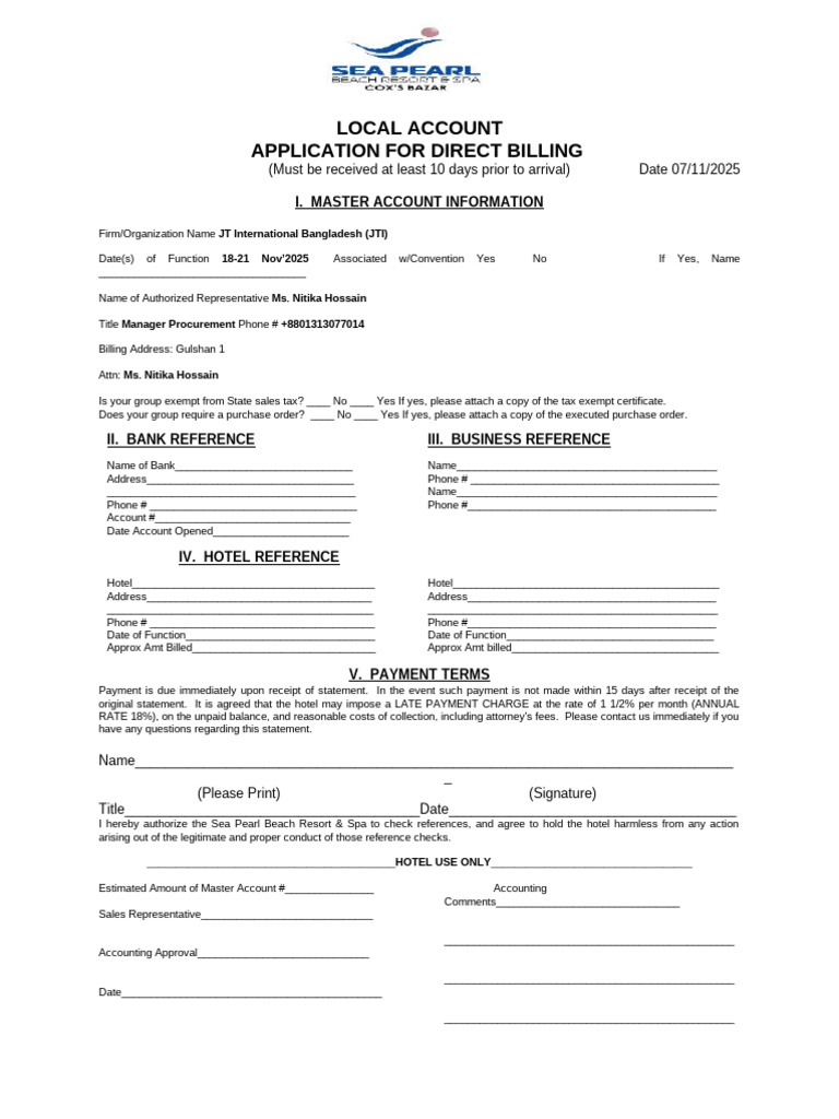 Local Direct Billing Application Form | PDF | Taxes | Receipt