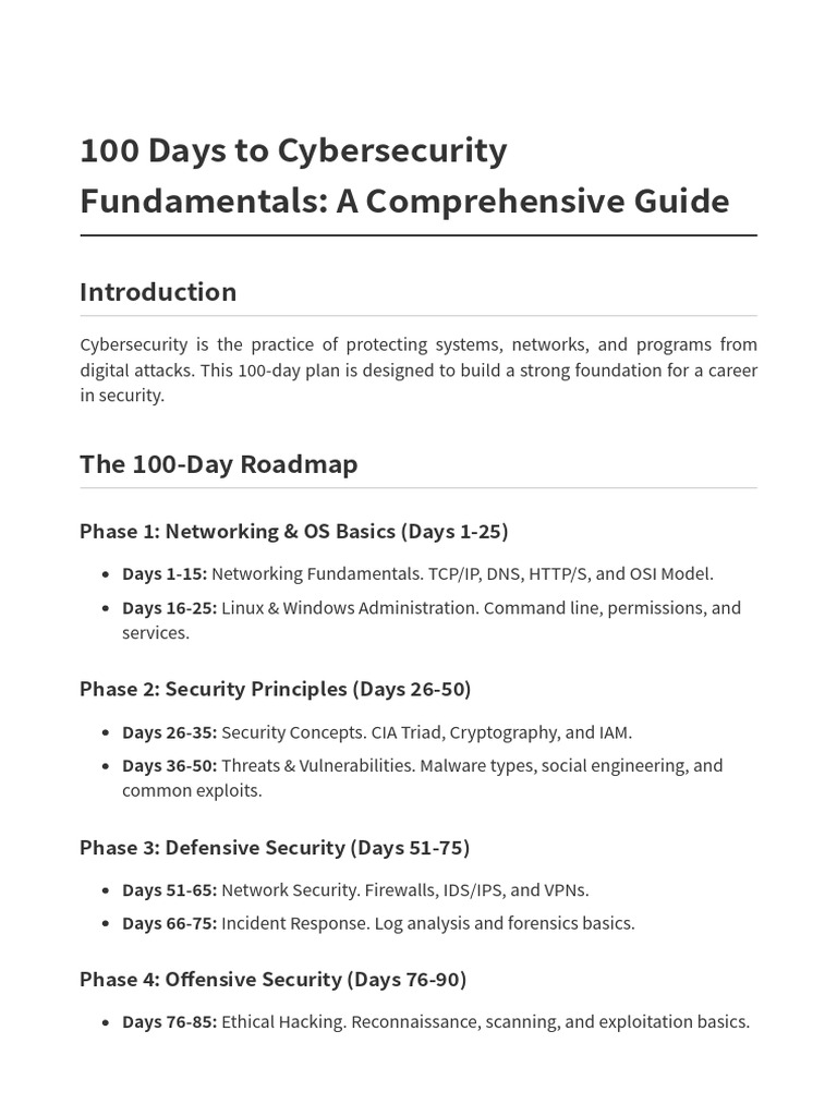 100-Day Cybersecurity Career Guide | PDF