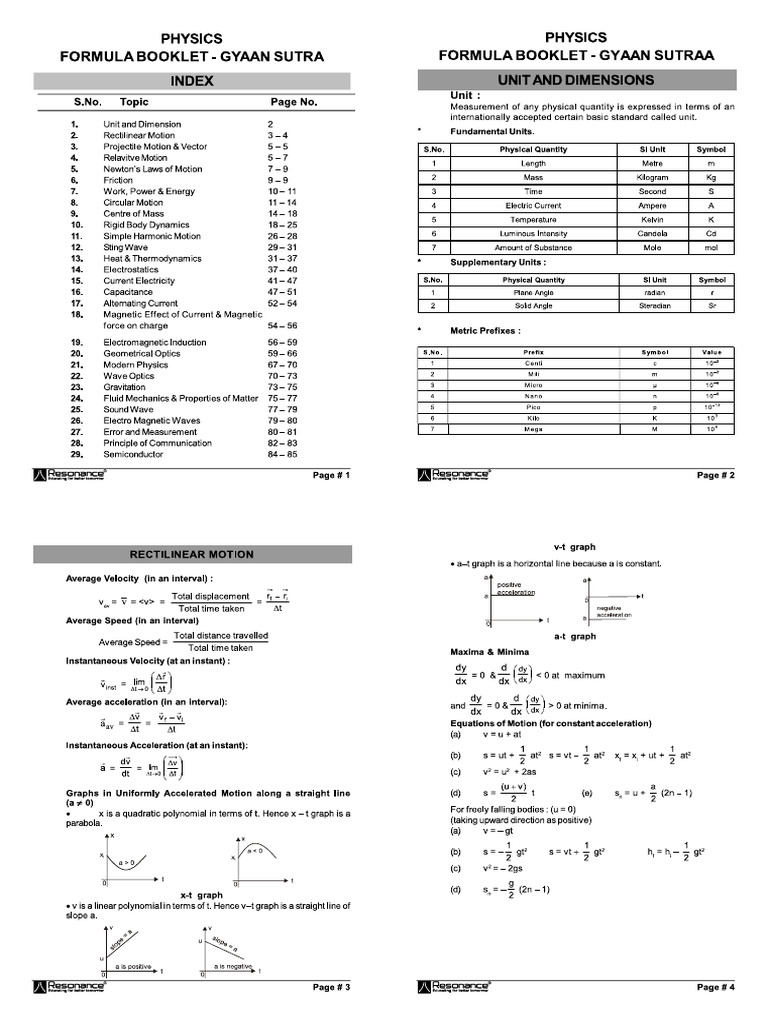 Physics Formula Sheet | PDF